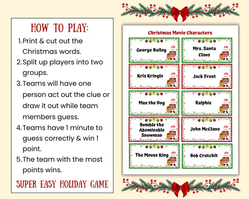 Christmas Charades Game, Act It or Draw It, Fun Christmas Games for ...