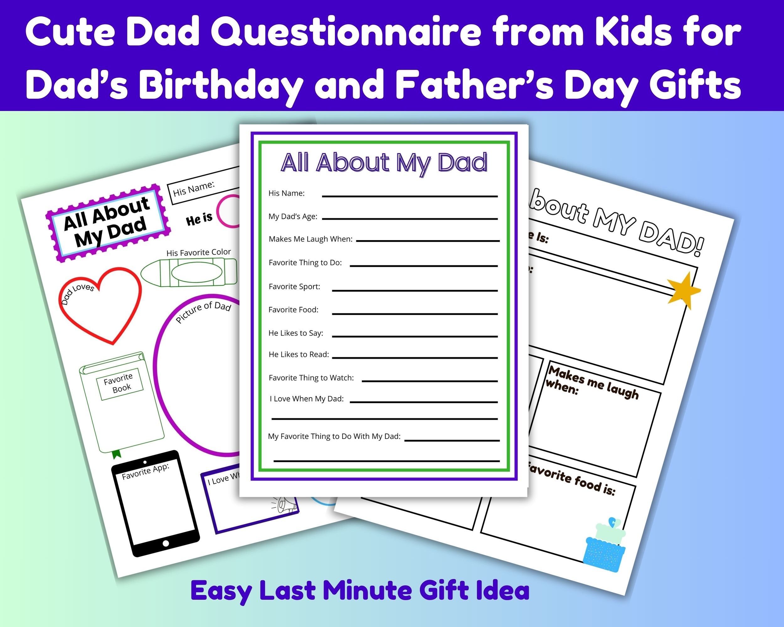 All About Dad Printable, Father's Day Gift, All About My Dad, Dad ...