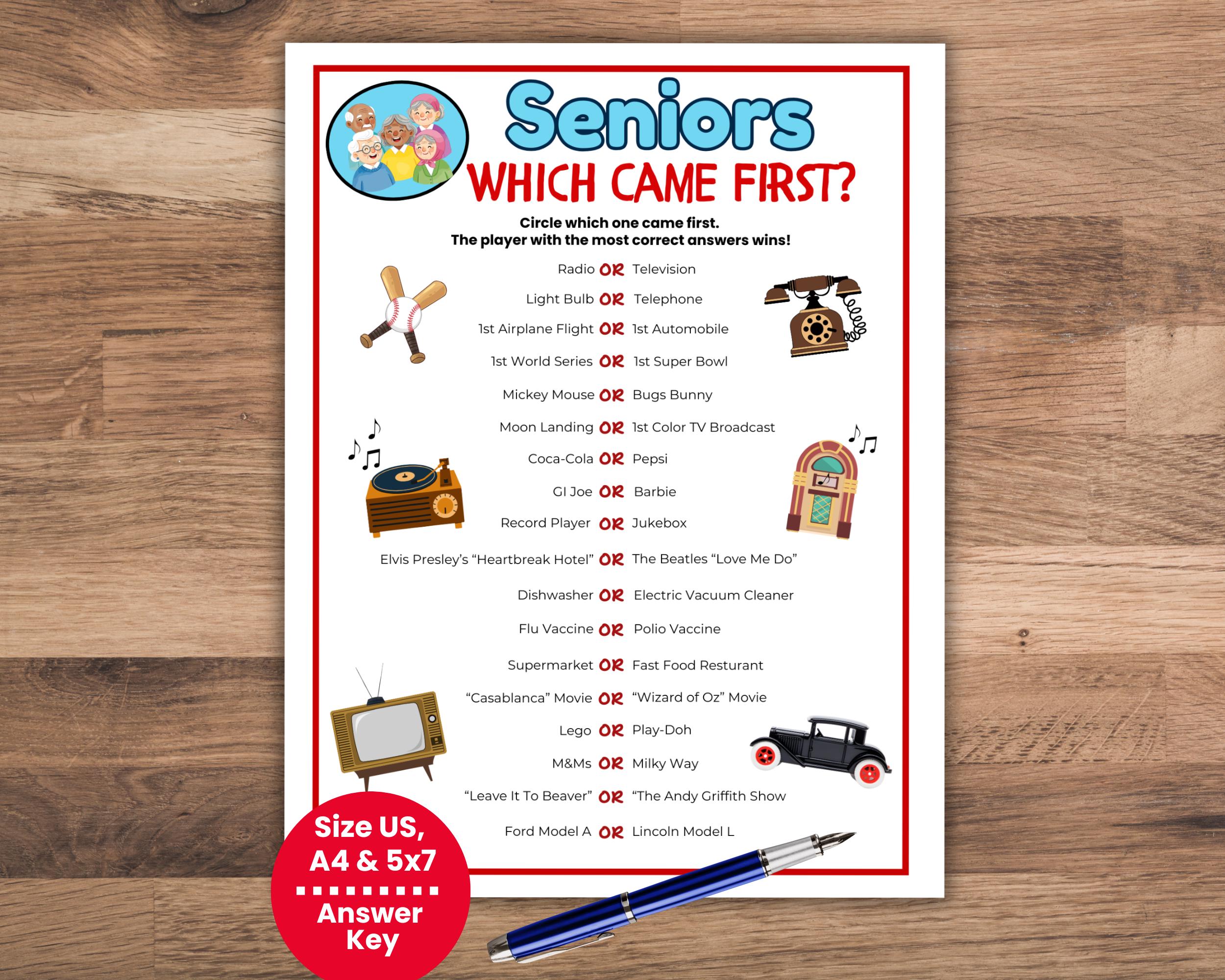Which Came First Senior Trivia Games, Games for Senior Groups, Trivia ...