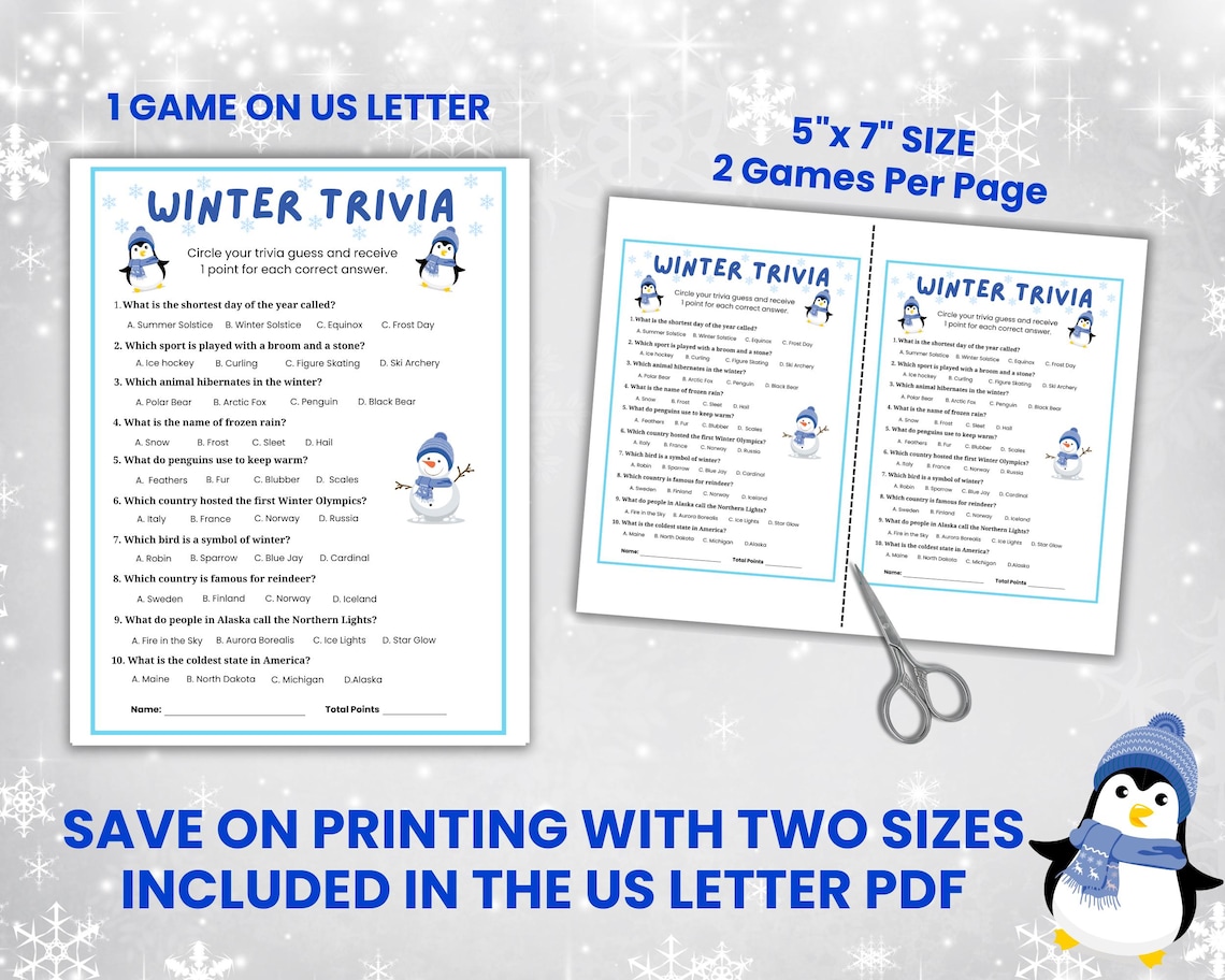 Winter Trivia Game, Printable Winter Party Game, Winter Class Party ...