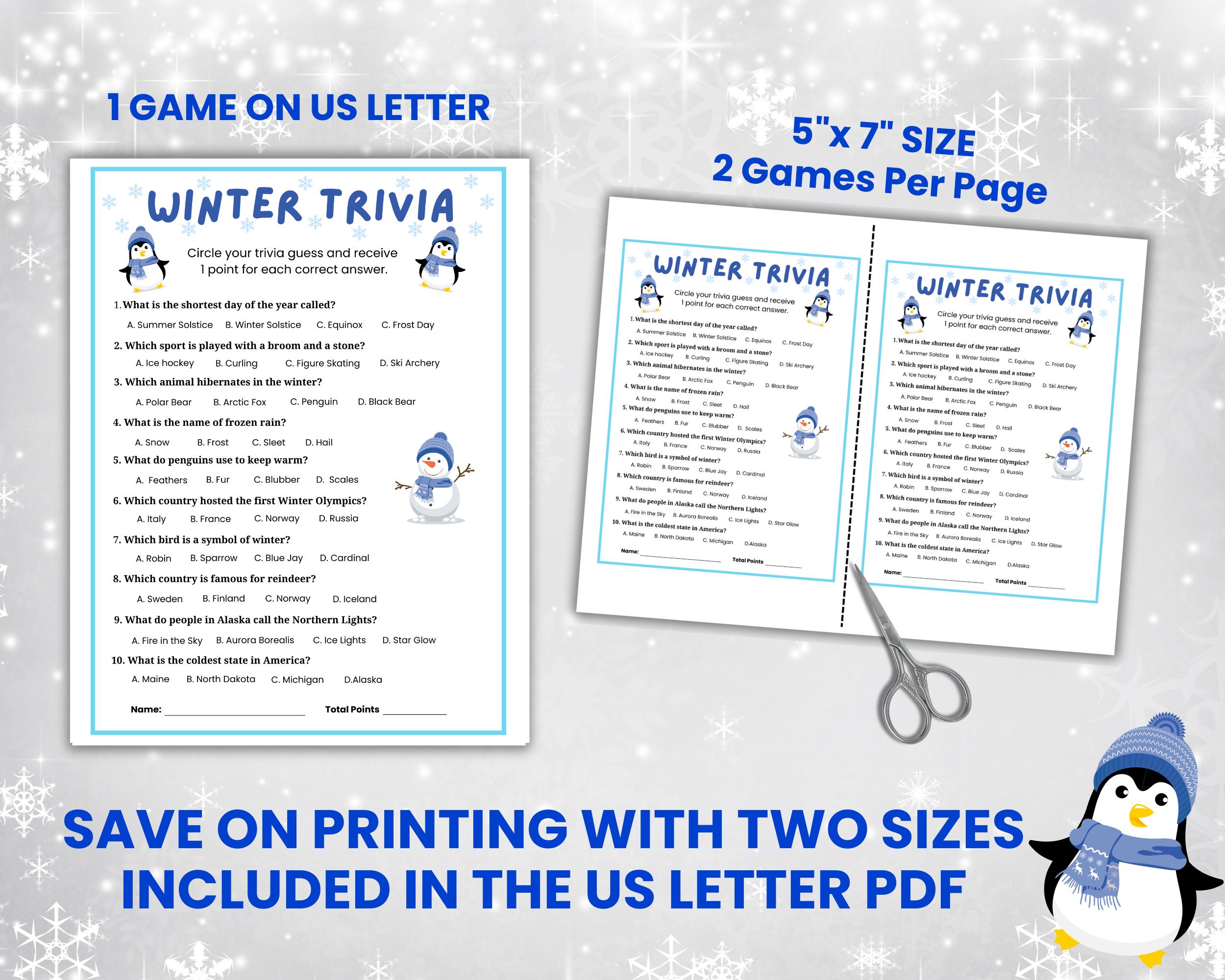 Winter Trivia Game, Printable Winter Party Game, Winter Class Party ...