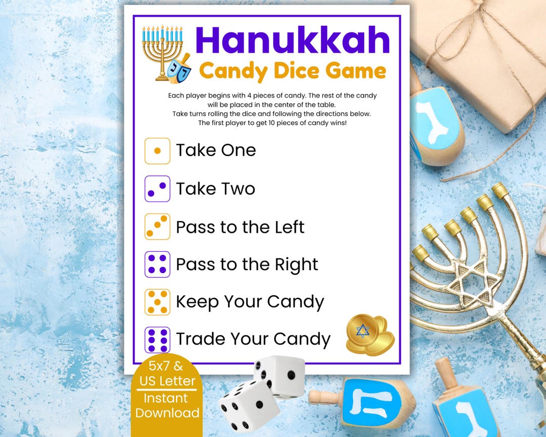 Hanukkah Candy Dice Game, Hanukkah Party Games, Hanukkah Dice Games for ...