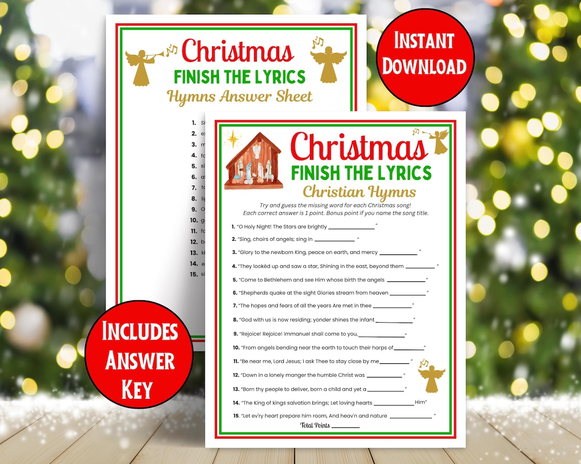 Christmas Hymns Finish the Lyrics Game, Christmas Song Game, Church ...