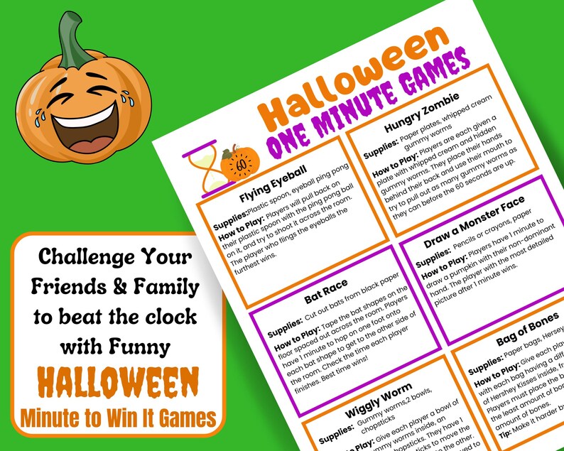 Halloween Minute to Win It Games, Quick One Minute Games, Halloween ...