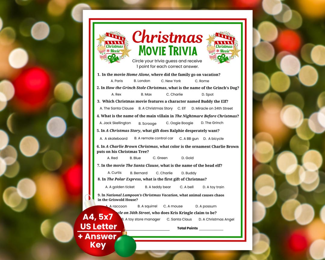 Christmas Movie Trivia Game Questions and Answers, Fun Christmas Party ...