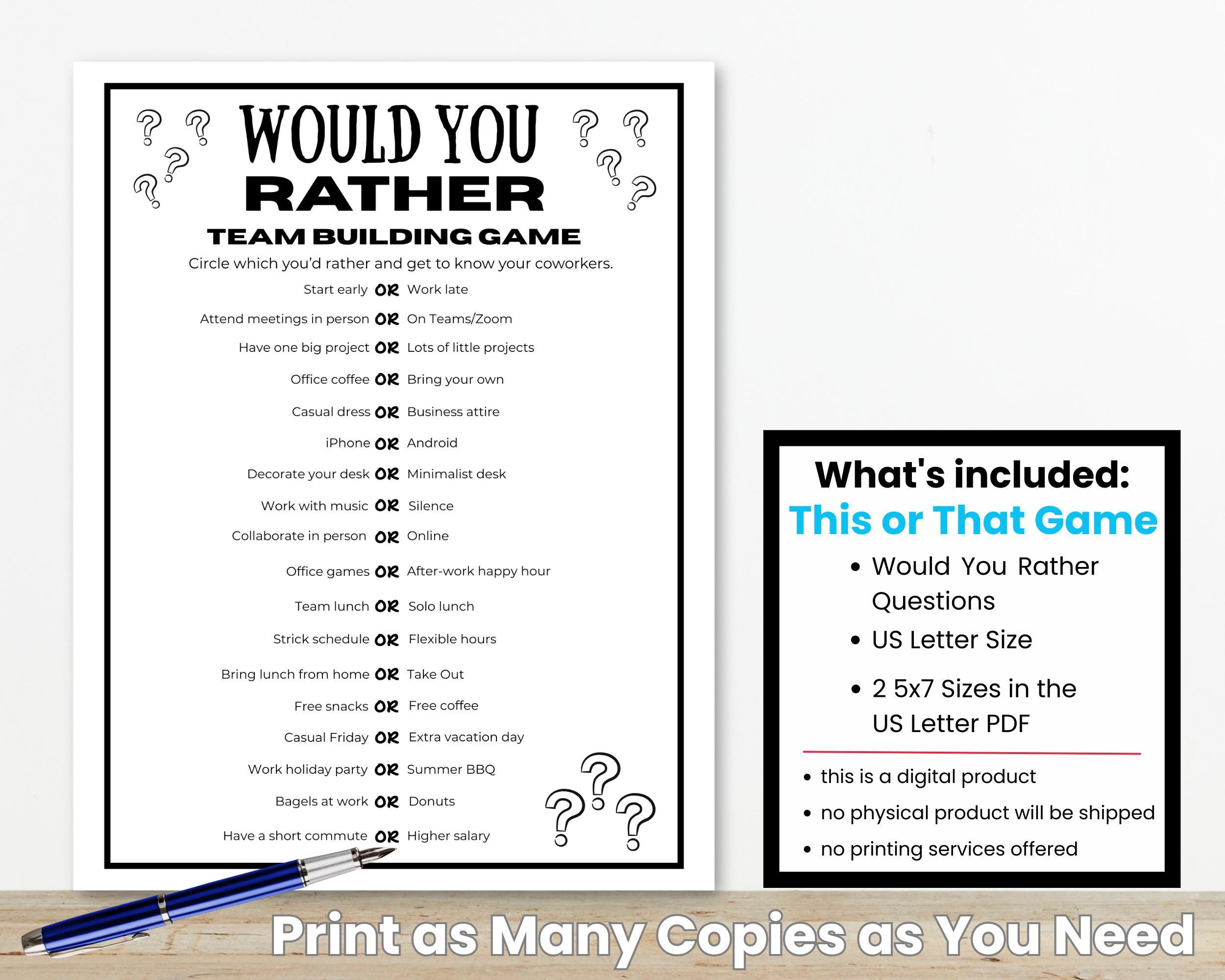 Team Building Game, Office Would You Rather Game, Fun Ice Breaker Game ...