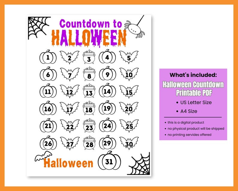Halloween Countdown Calendar, Days Until Halloween, Kids Countdown ...