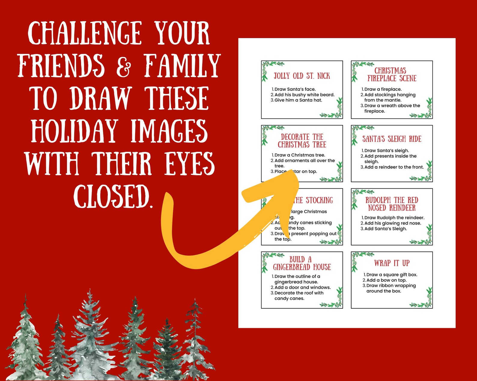 Christmas Picture Drawing Game, Holiday Drawing Challenge Cards, Fun ...