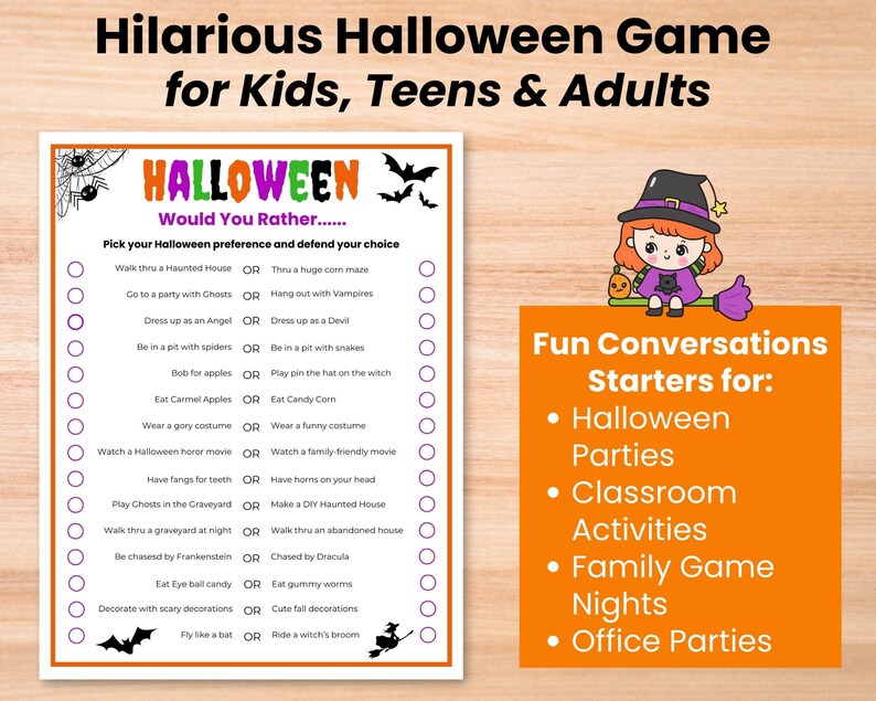 Halloween Would You Rather Questions for Kids & Adults, Classroom ...