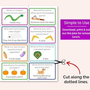 Lunchbox Jokes for Kids, Printable Lunch Box Notes, Back to School ...