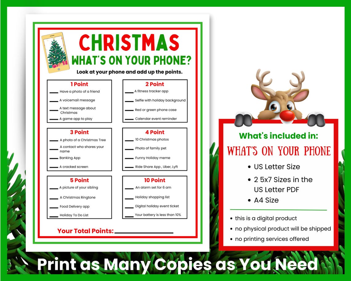 What's on Your Phone Christmas Game, Christmas Phone Game, Phone ...