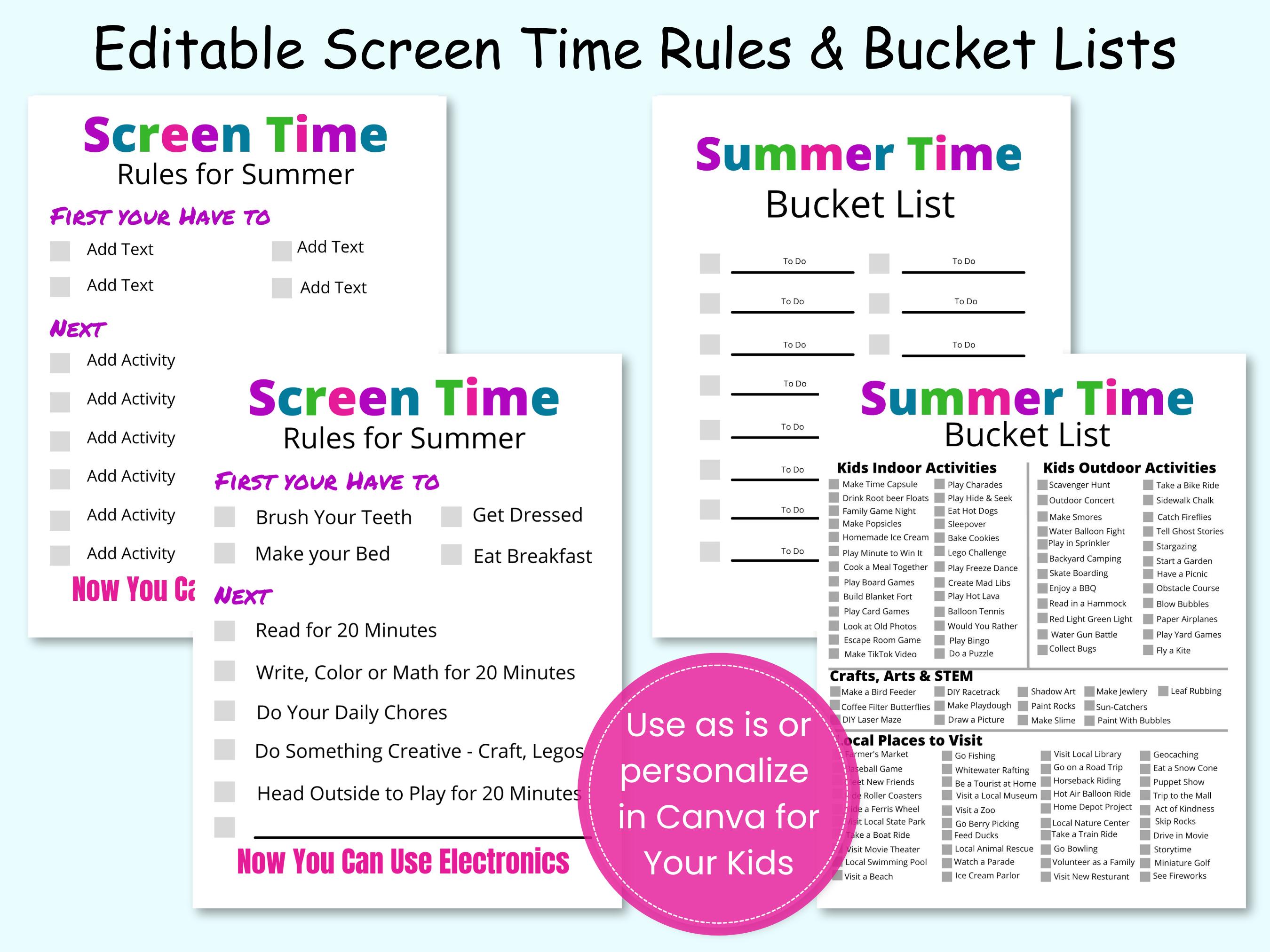 Editable Summer Schedule for Kids, Daily Summer Routine Chart, Kids ...