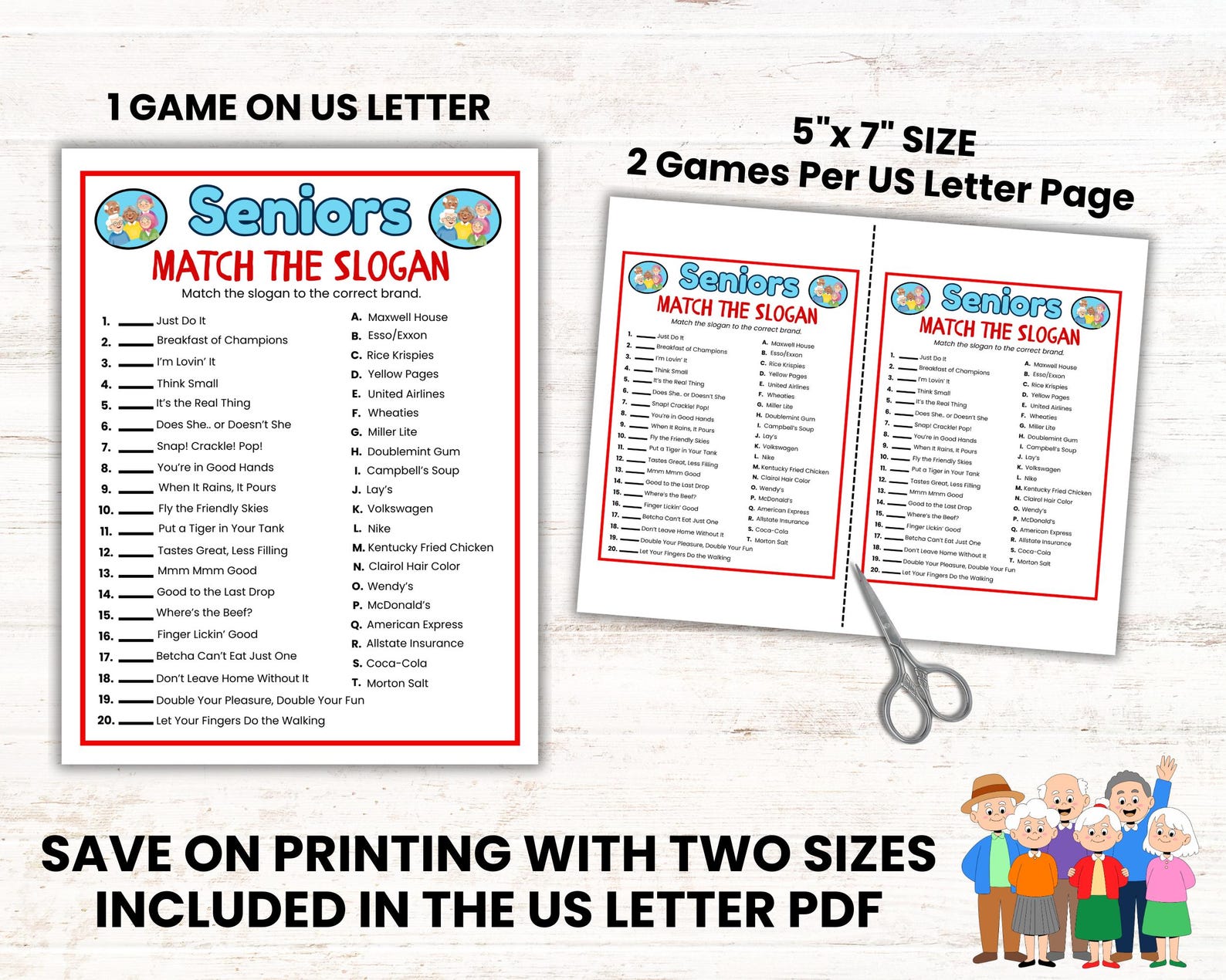 Senior Slogans Game, Ad Slogan Trivia Game for Seniors, Senior Party ...