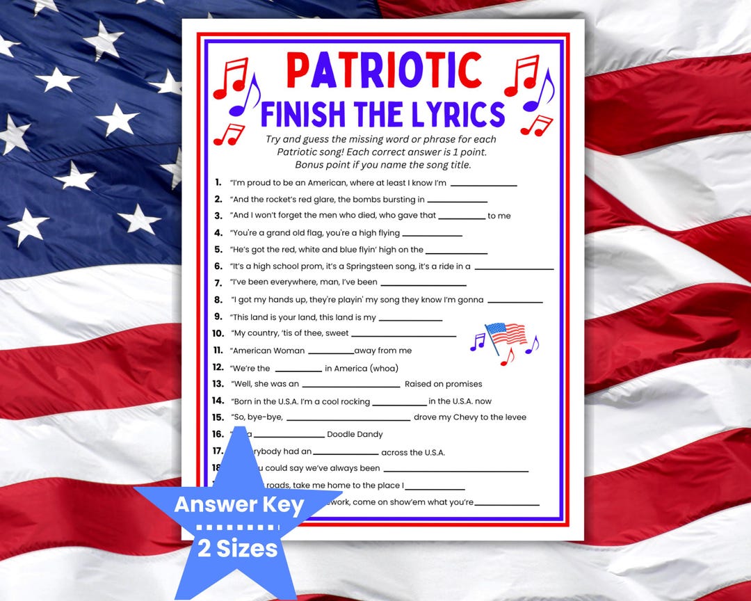 Patriotic Finish the Lyrics Game, Patriotic Trivia, Patriotic Songs ...