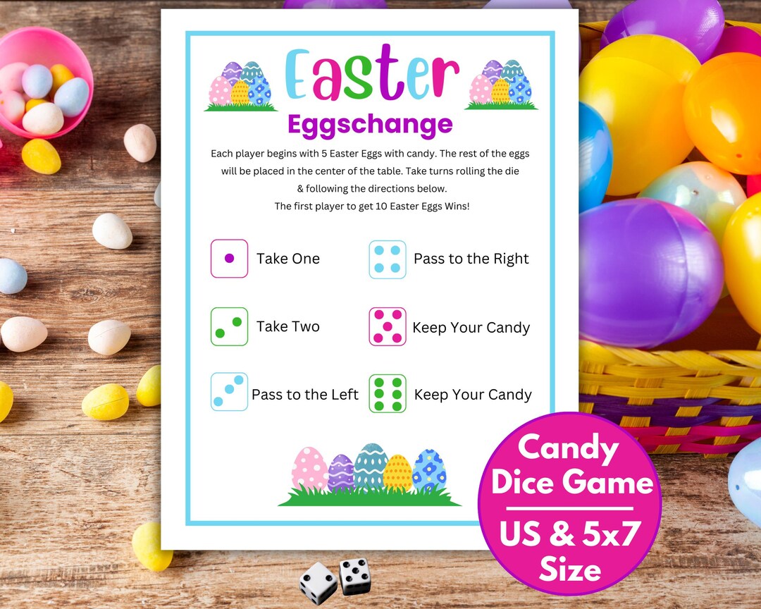 Easter Candy Dice Game for Kids Teens, Dice Game Printable, Easter ...