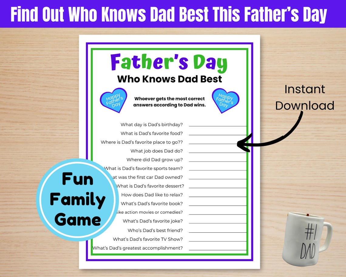 Father's Day Who Knows Dad Best Game, Father's Day Trivia, Father's Day ...