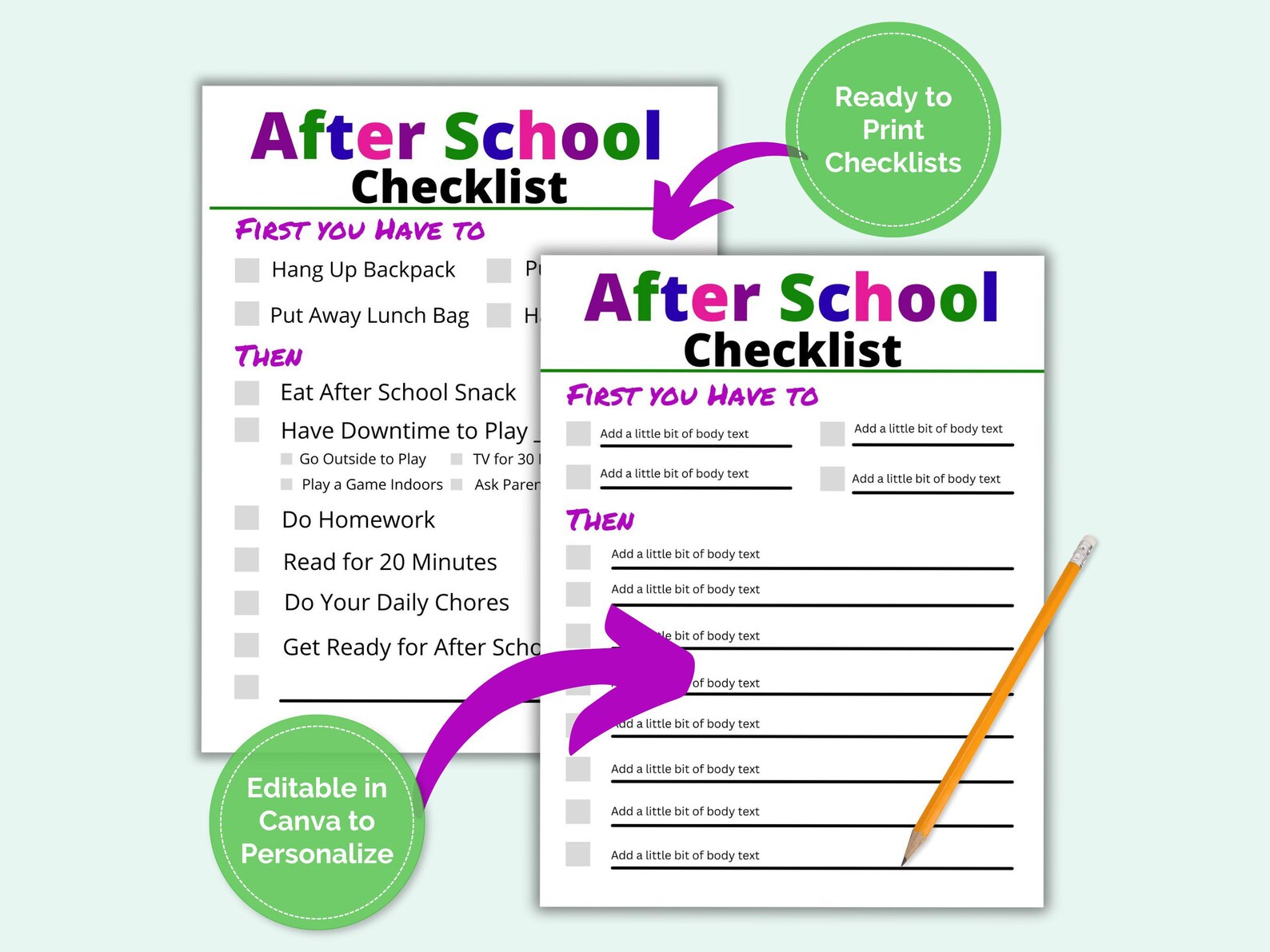 Editable Before and After School Routine Charts, Daily Checklists, Kids ...