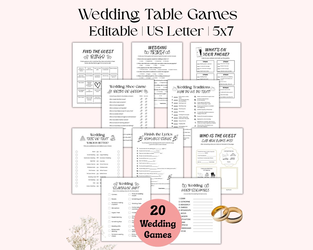 Editable Wedding Table Games Bundle, Wedding Reception Games, Cocktail ...