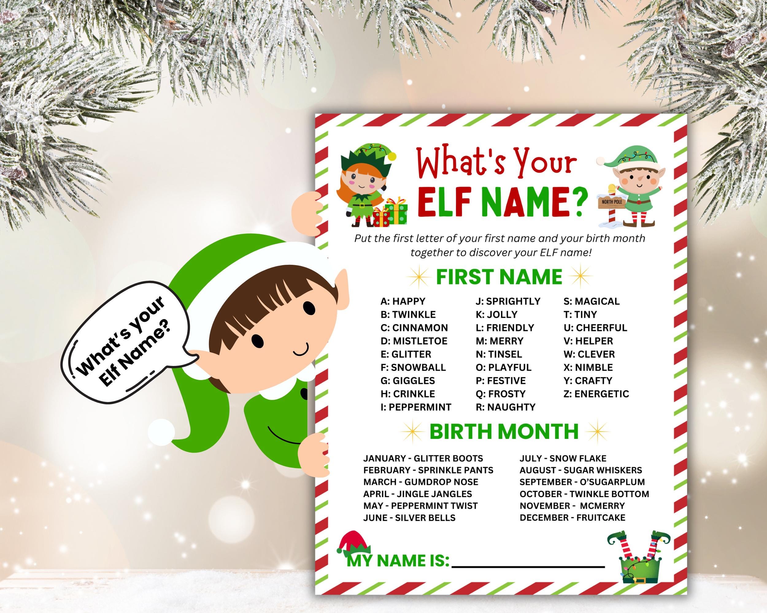 What's Your Elf Name Game, Christmas Elf Name Generator, Elf Name Tag ...