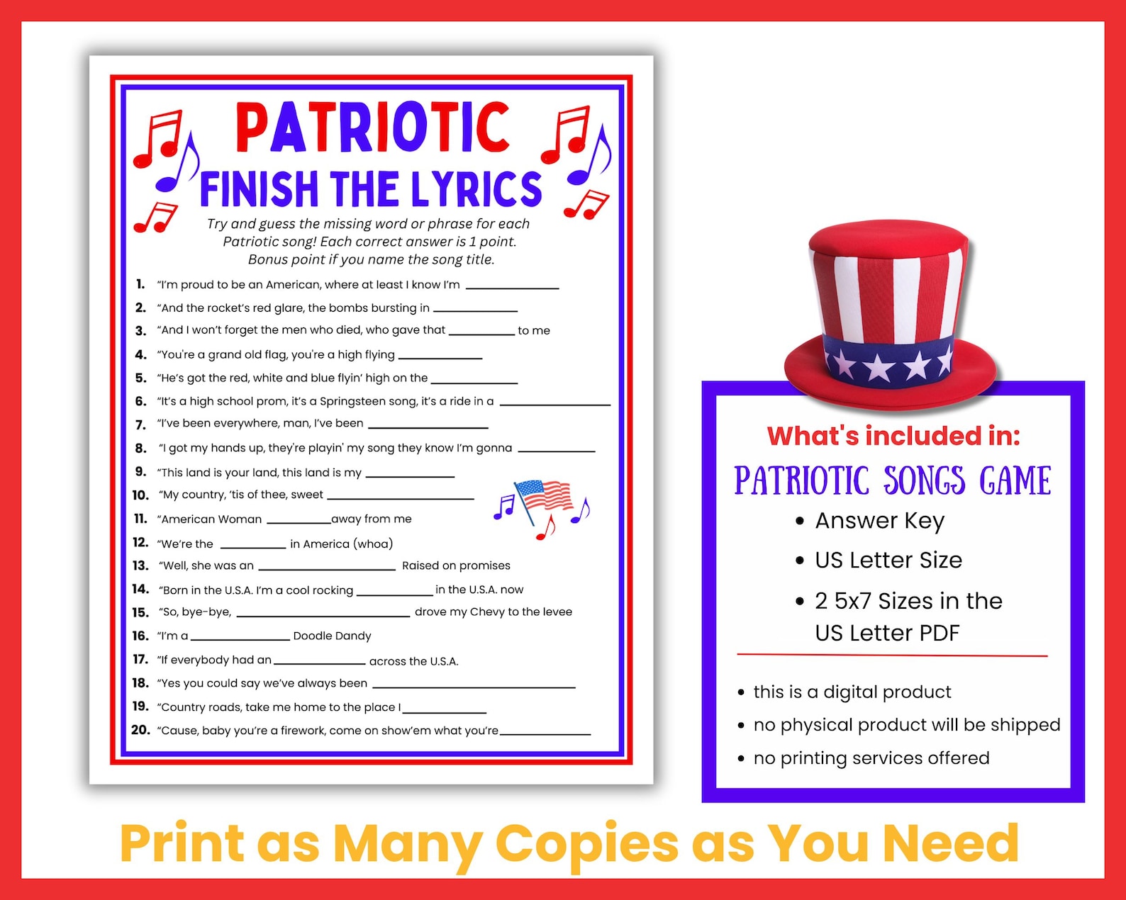 Patriotic Finish the Lyrics Game, Patriotic Trivia, Patriotic Songs ...