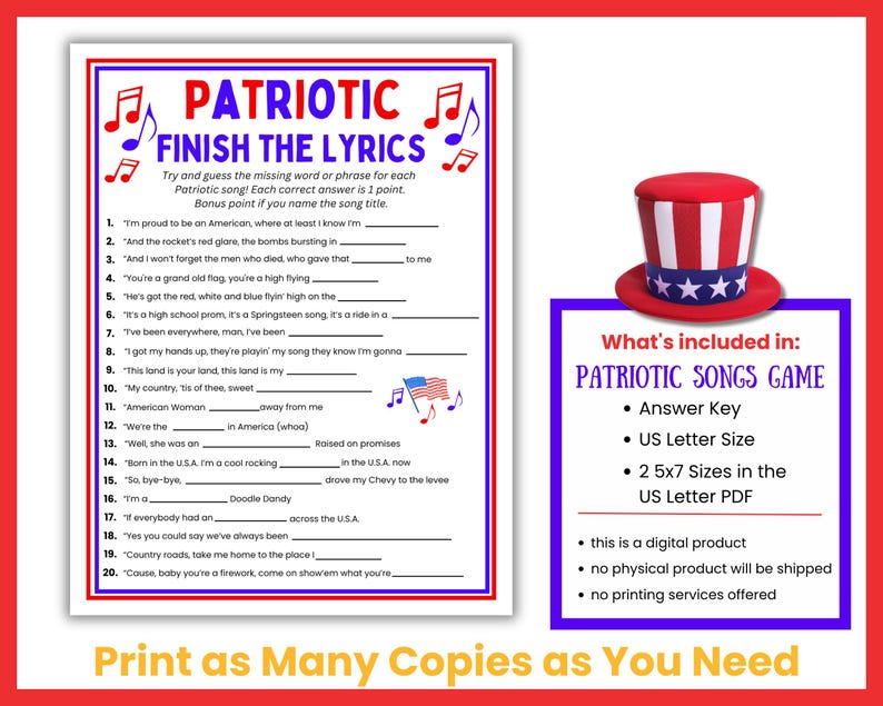 Patriotic Finish the Lyrics Game, Patriotic Trivia, Patriotic Songs ...