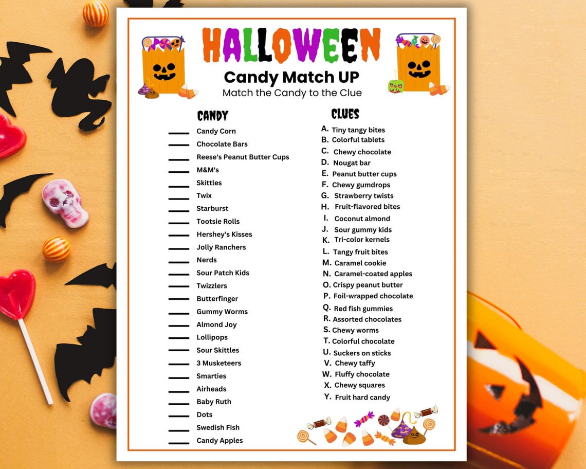 Halloween Candy Match Trivia Game, Halloween Trivia Quiz, Printable ...