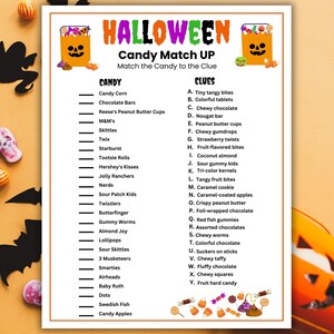 Halloween Candy Match Trivia Game, Halloween Trivia Quiz, Printable ...
