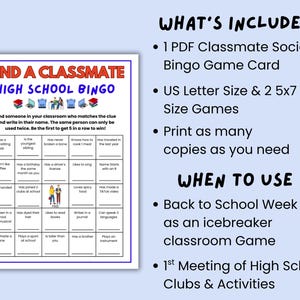 High School Games, Back to School Bingo, Teen Icebreaker, Get to Know ...