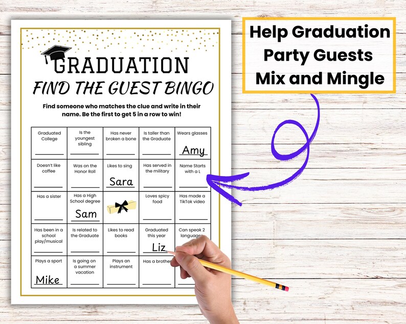 Graduation Find the Guest Bingo Game, Graduation Party Game, Grad Party ...