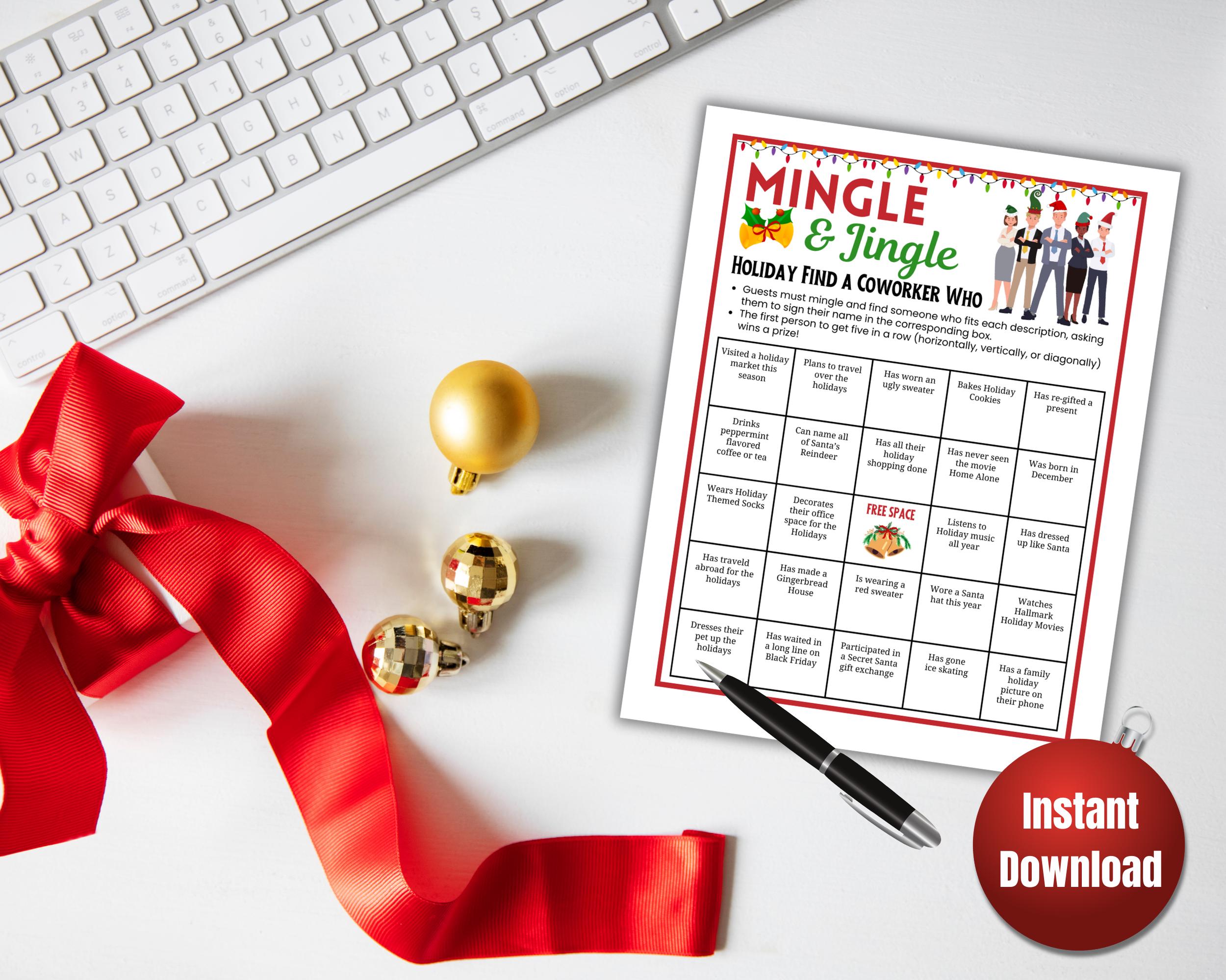 Holiday Mingle and Jingle Office Bingo, Find the Guest Bingo, Christmas ...