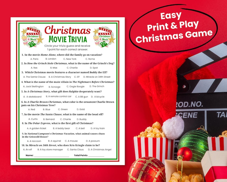 Christmas Movie Trivia Game Questions and Answers, Christmas Party Game ...