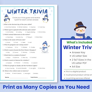 Winter Trivia Game, Printable Winter Party Game, Winter Class Party ...