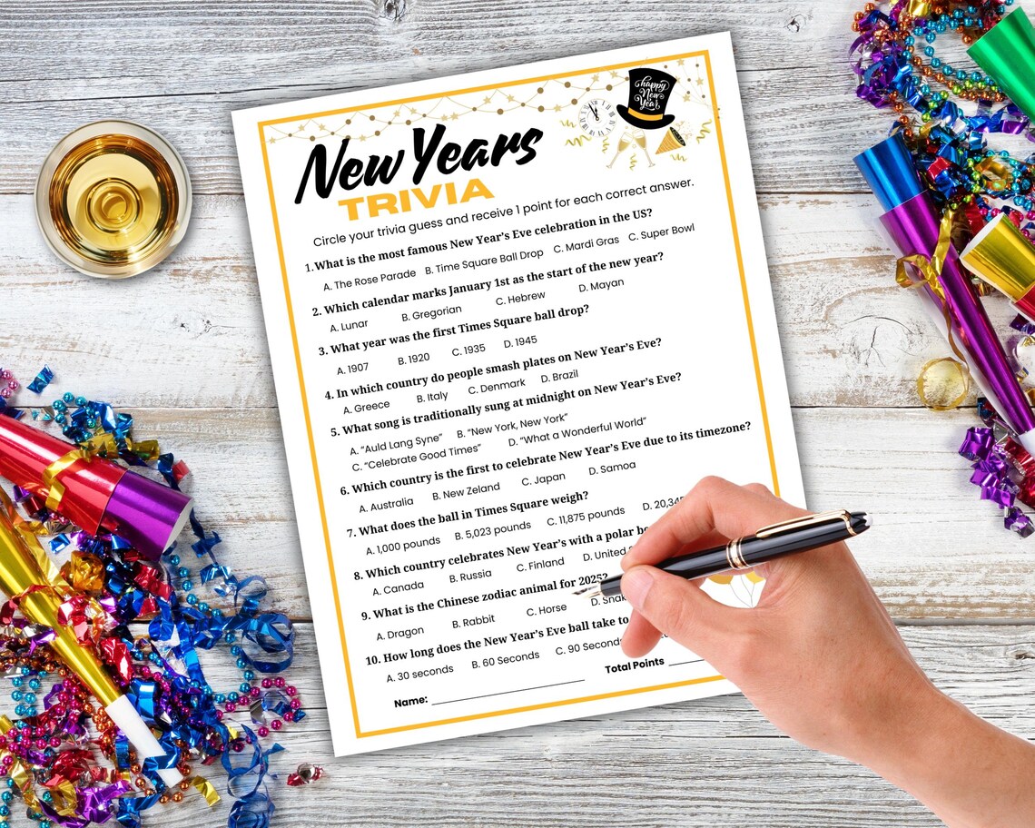 New Years Trivia Game, Printable New Year's Eve Party Game, New Years ...