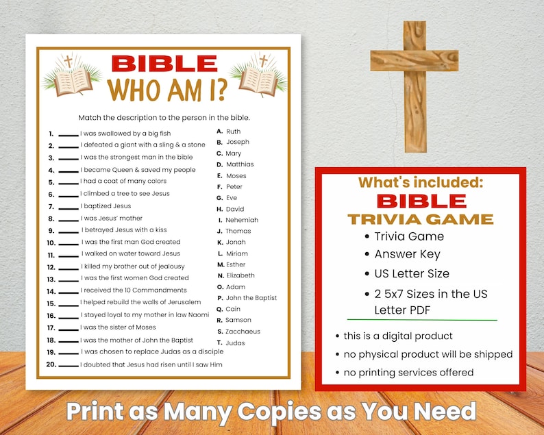 Bible Who Am I Trivia Game, Church Games Bible Trivia for Kids, Teens ...