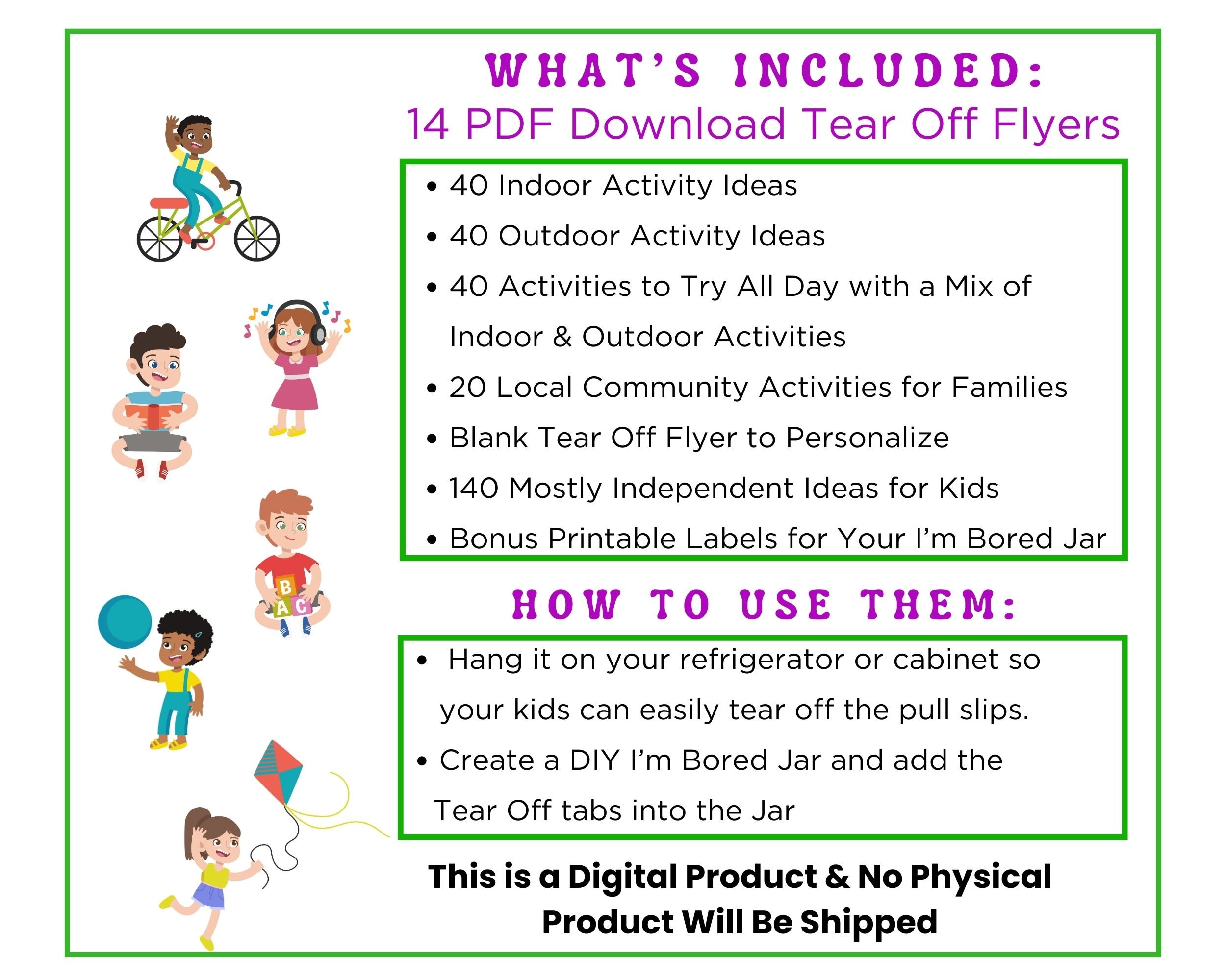 I'm Bored Jar Kids Activity Ideas, Boredom Jar, Boredom Busters, Tear ...