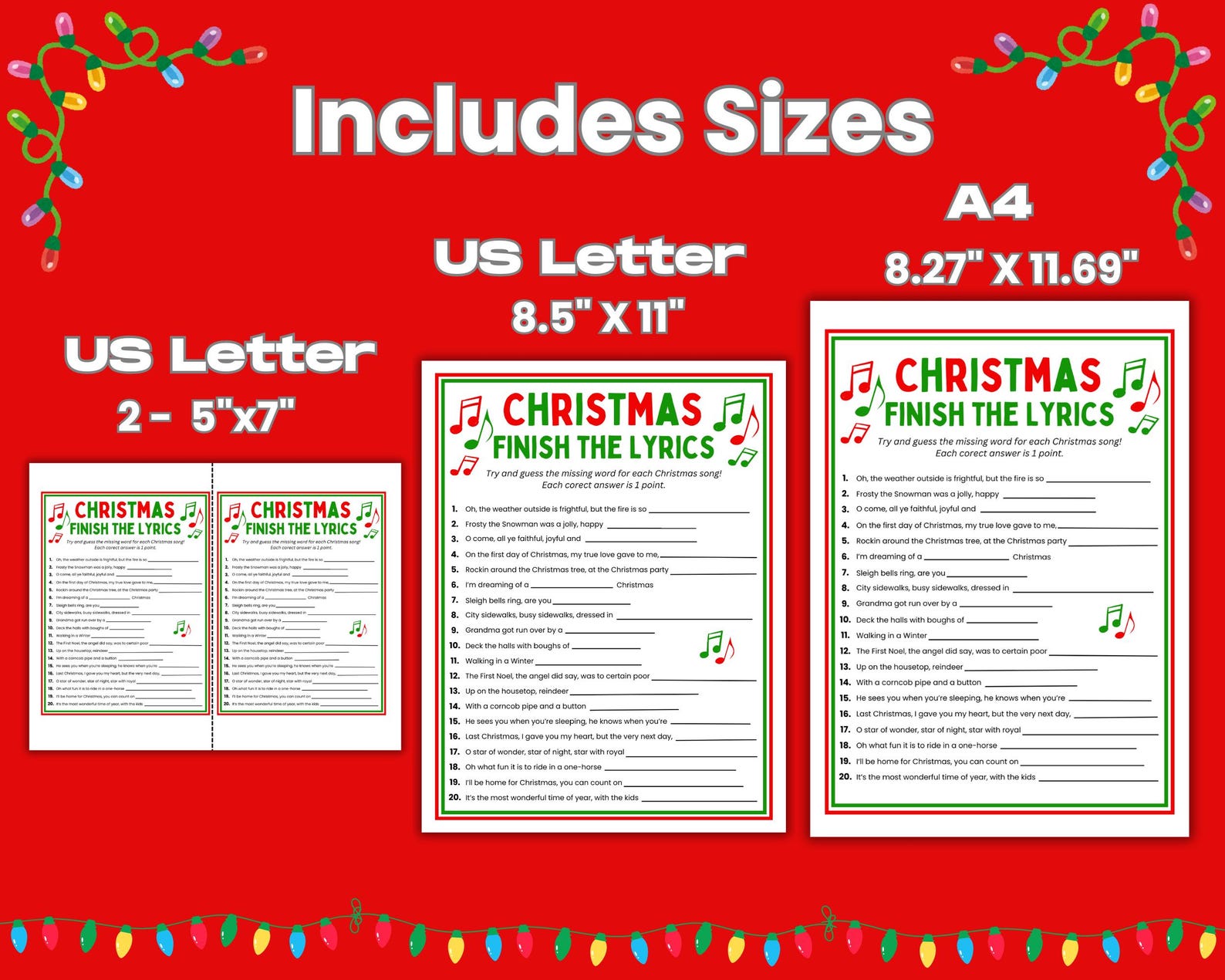 Christmas Finish the Lyrics Game, Christmas Song Game, Christmas Song ...