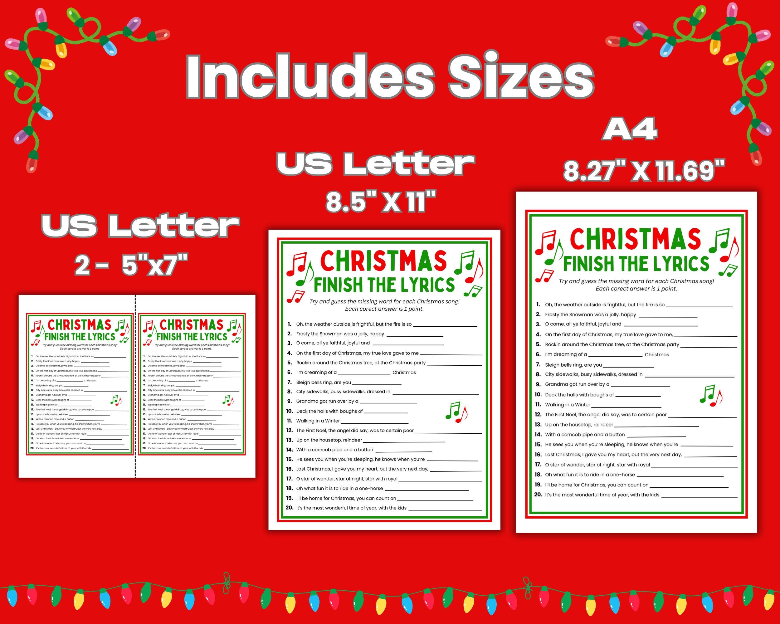 Christmas Finish the Lyrics Game, Christmas Song Game, Christmas Song ...