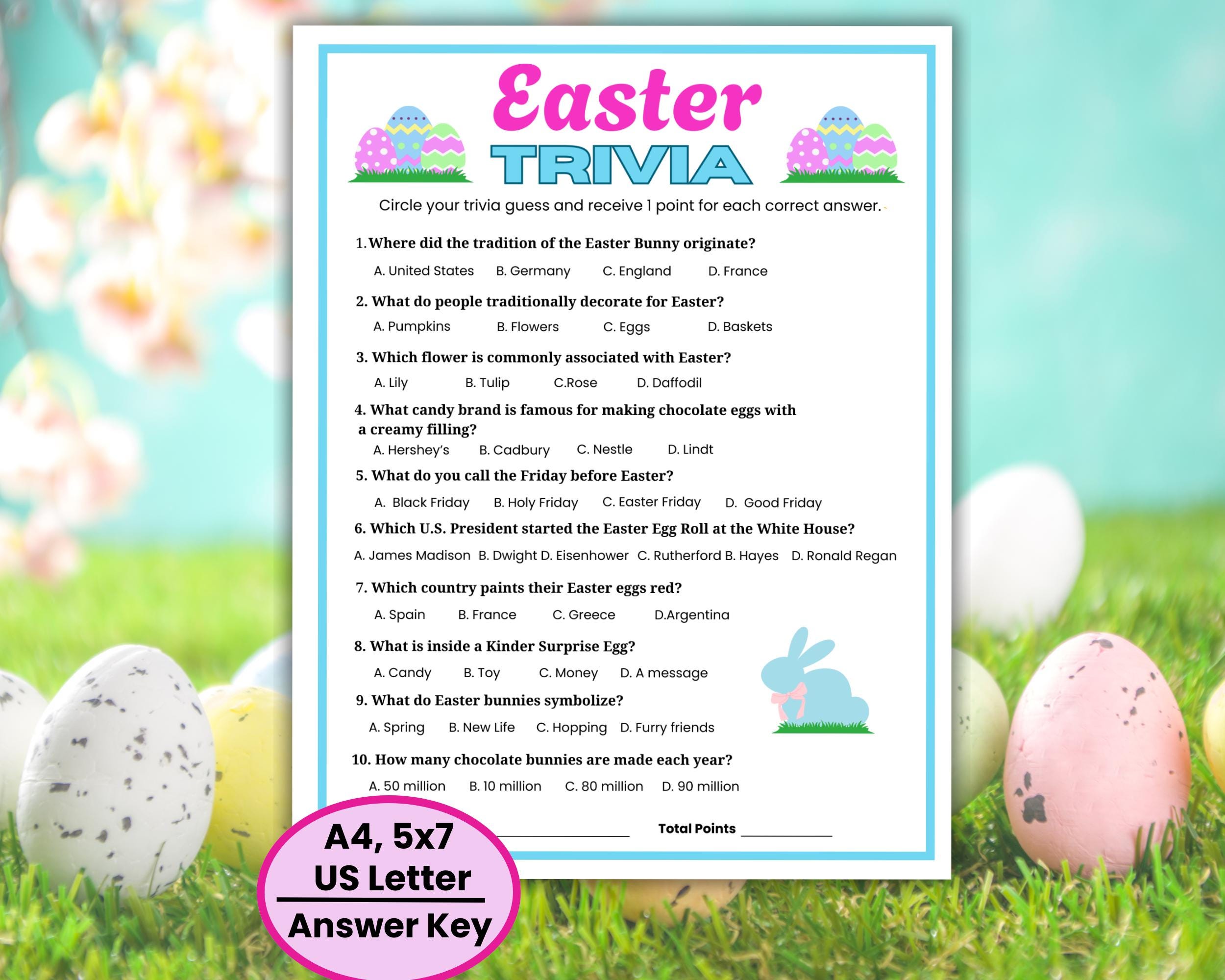 Easter Trivia Game, Printable Easter Games, Easter Party Game, Spring ...