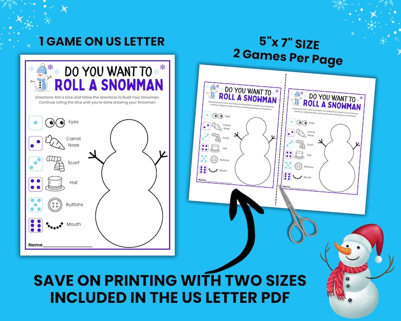 Roll a Snowman Dice Game, Printable Snowman Game, Preschool and ...