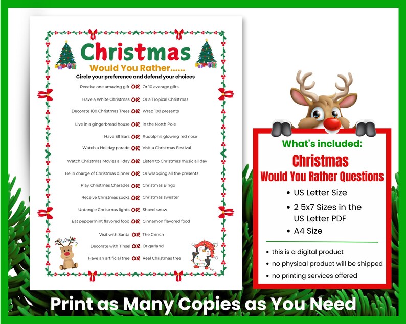 Christmas Would You Rather Game, This or That Game, Family Christmas ...