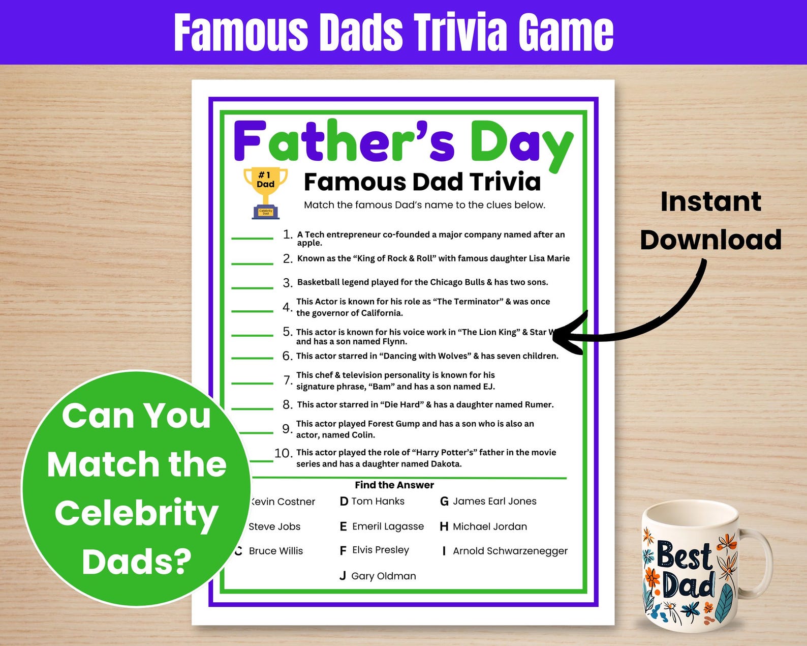 Famous Dads Father's Day Trivia Game, TV Dad Trivia Questions, Father's ...