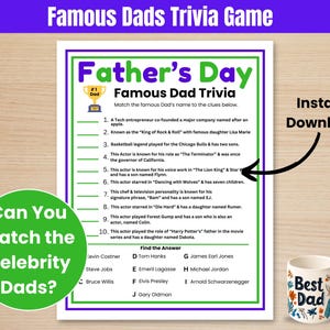 Famous Dads Father's Day Trivia Game, TV Dad Trivia Questions, Father's ...