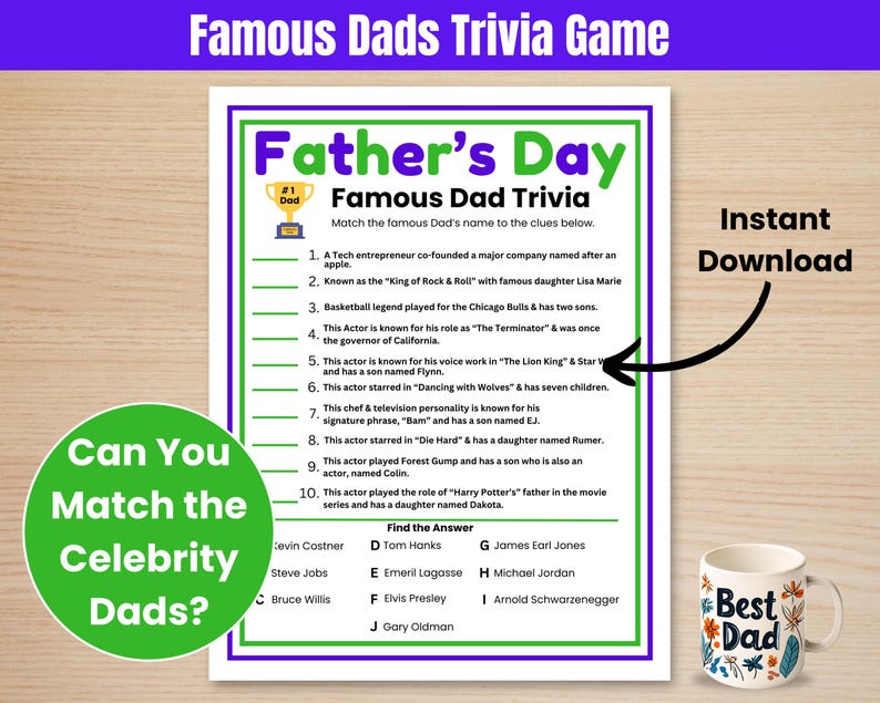 Famous Dads Father's Day Trivia Game, TV Dad Trivia Questions, Father's ...