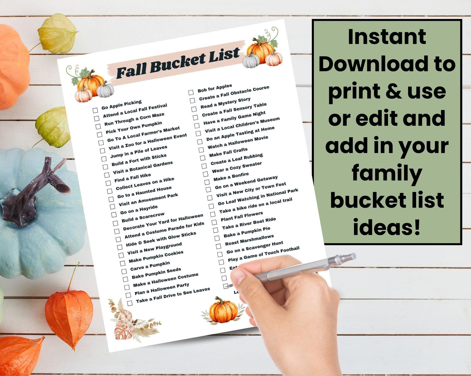 Editable Fall Bucket List Printable, Family Bucket List, Autumn Bucket ...
