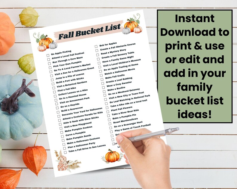 Editable Fall Bucket List Printable, Family Bucket List, Autumn Bucket ...