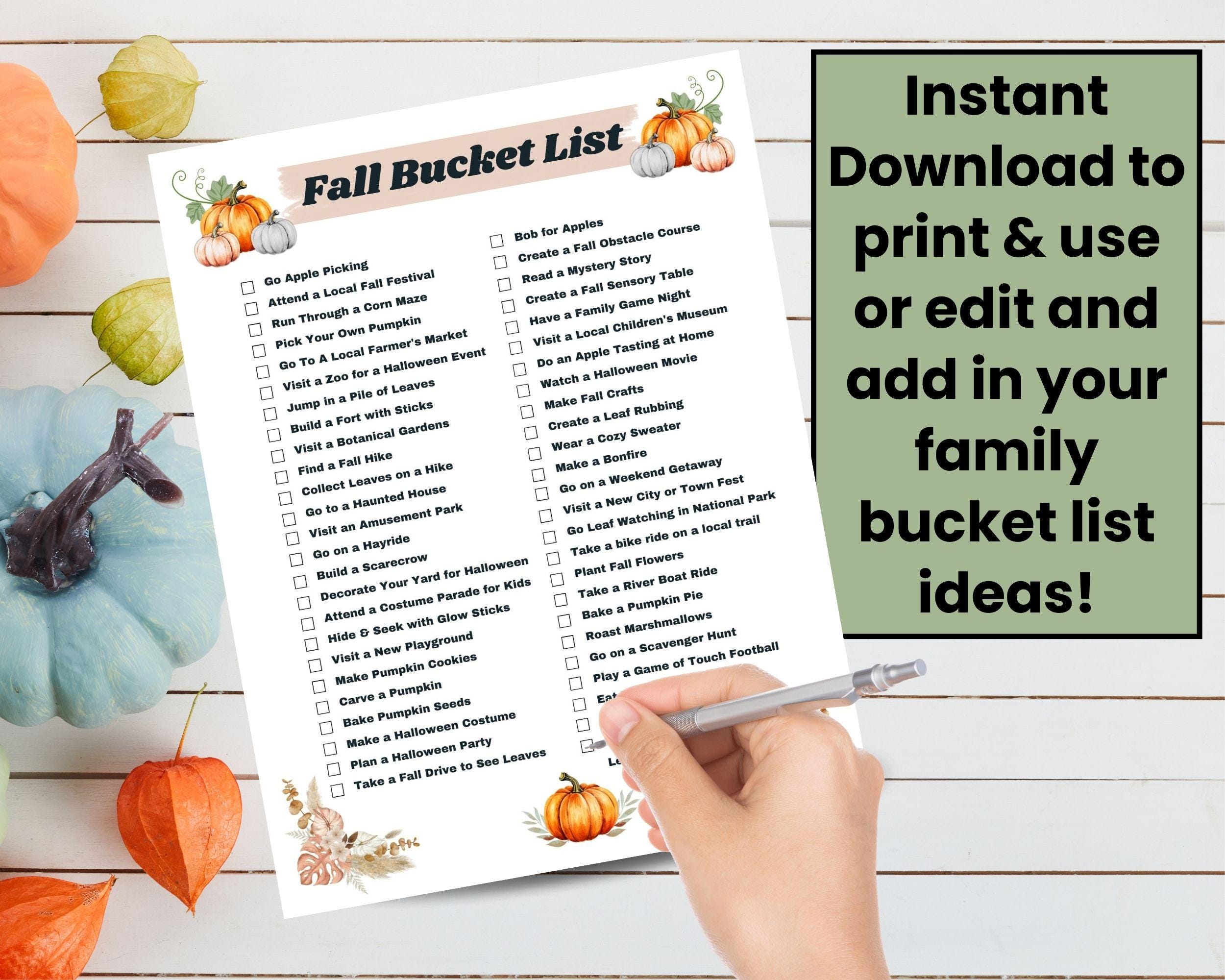 Editable Fall Bucket List Printable, Family Bucket List, Autumn Bucket ...