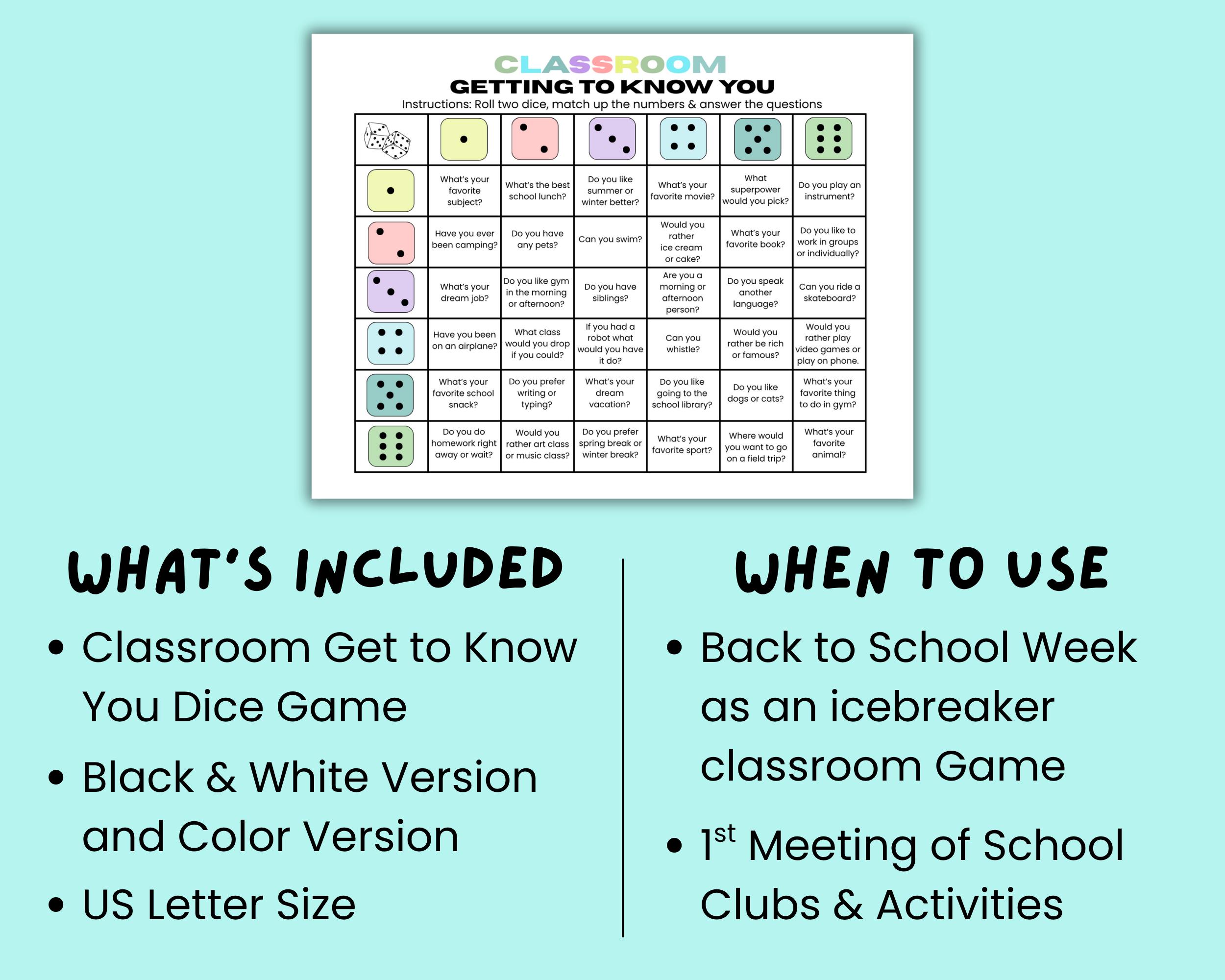 Classroom Get to Know You Game, Classroom Icebreaker Game, Back to ...