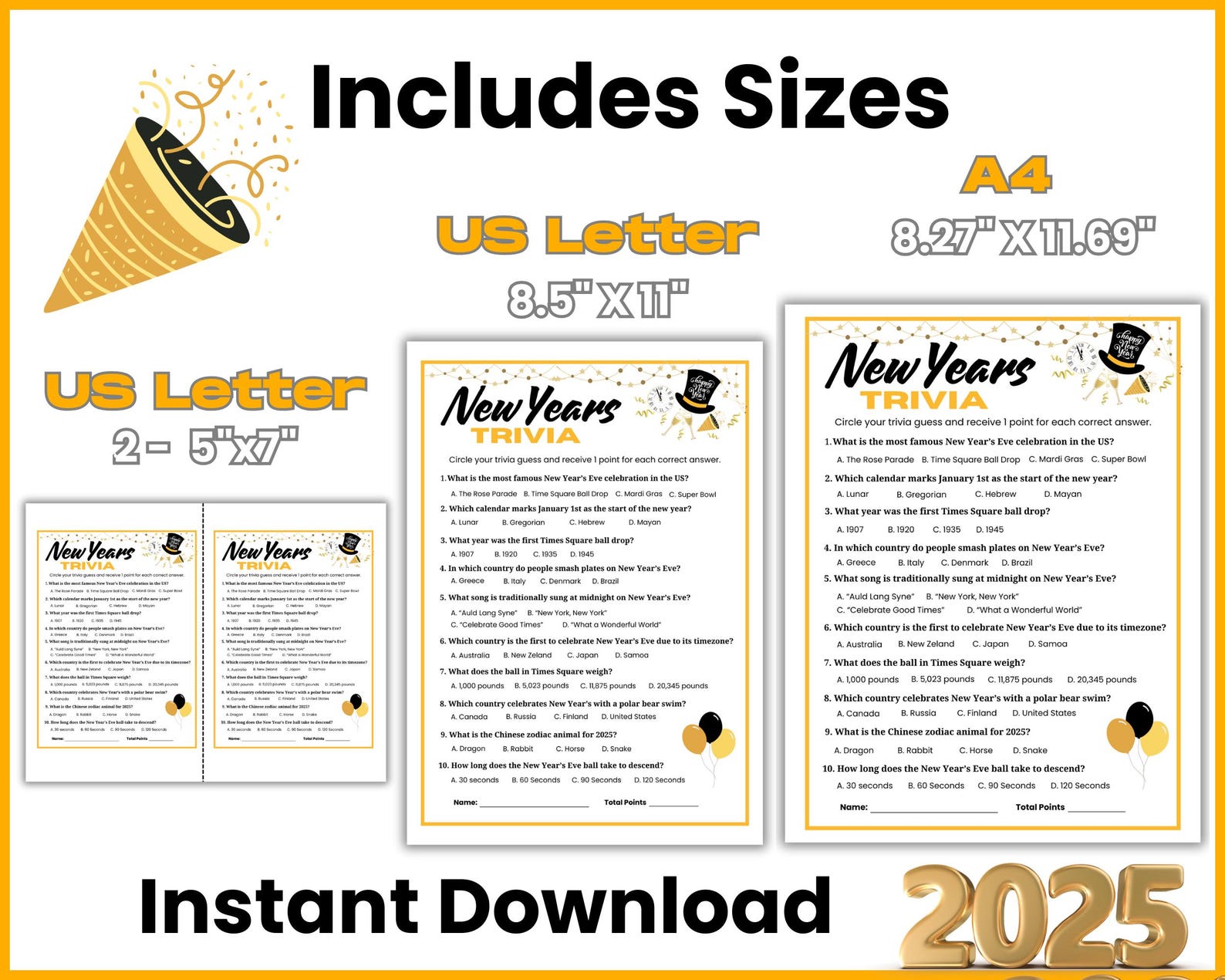 New Years Trivia Game, Printable New Year's Eve Party Game, New Years ...