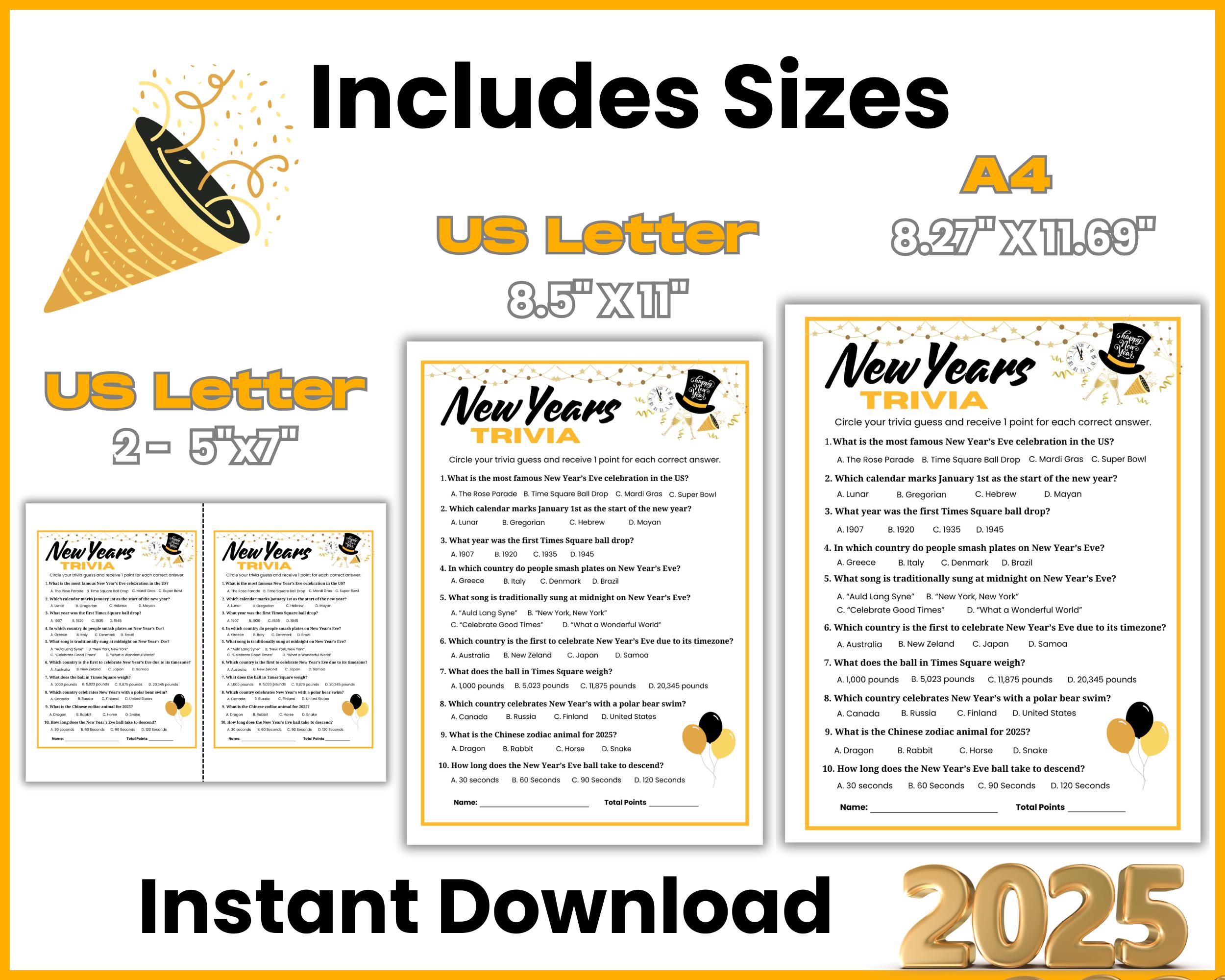New Years Trivia Game, Printable New Year's Eve Party Game, New Years ...