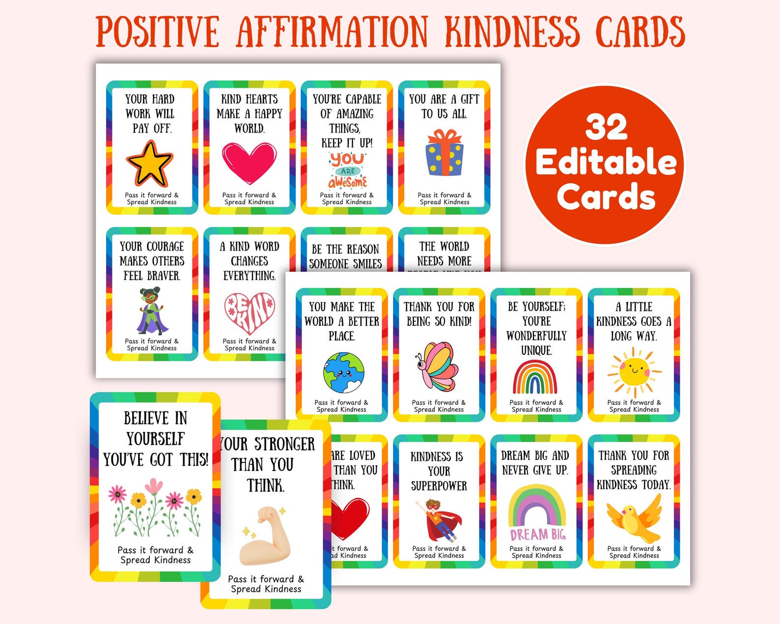 Printable Kindness Cards, Postive Affirmation Cards, Encouraging Notes ...